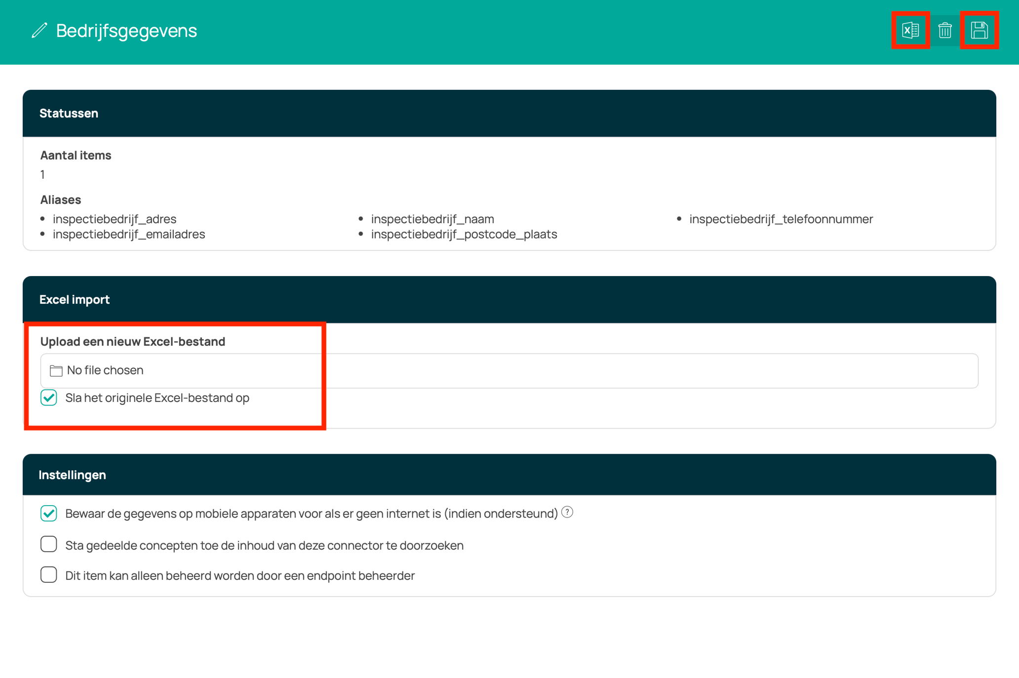 Bedrijfsgegevens en meetinstrumenten aanpassen.